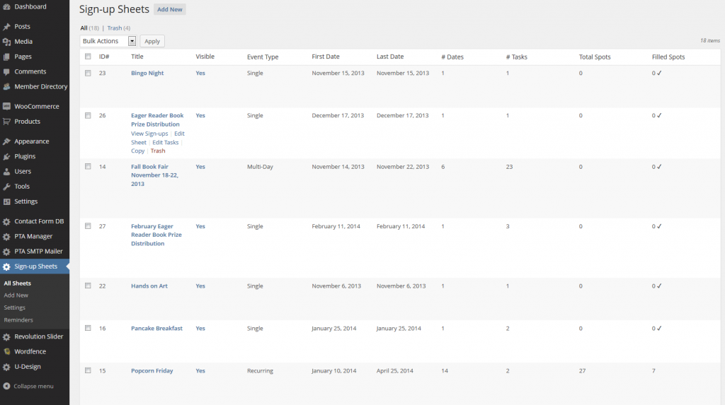 PTA Volunteer Sign Up Sheets - Stephen Sherrard Plugins