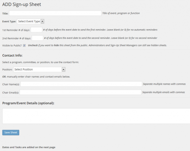 PTA Volunteer Sign Up Sheets - Stephen Sherrard Plugins