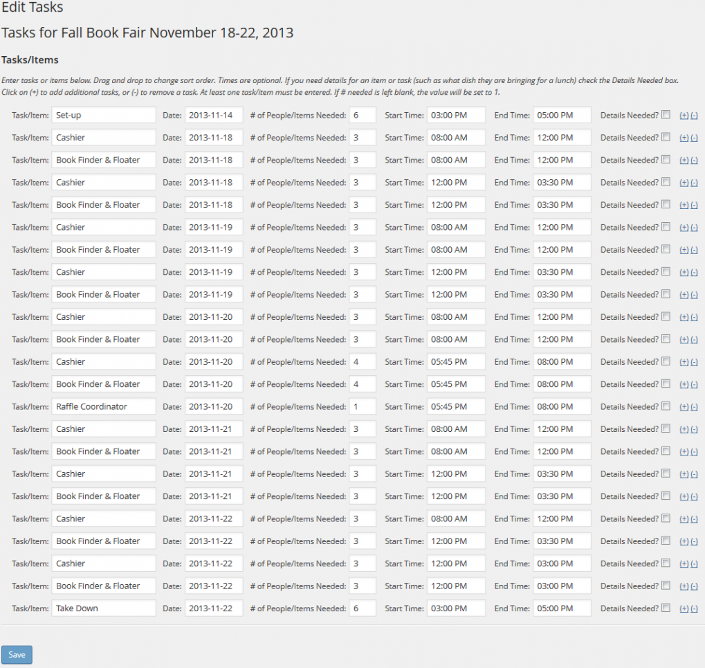 PTA Volunteer Sign Up Sheets - Stephen Sherrard Plugins